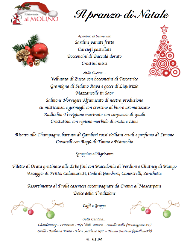 Menu Pranzo di Natale 2016 - Ristorante Al Molino